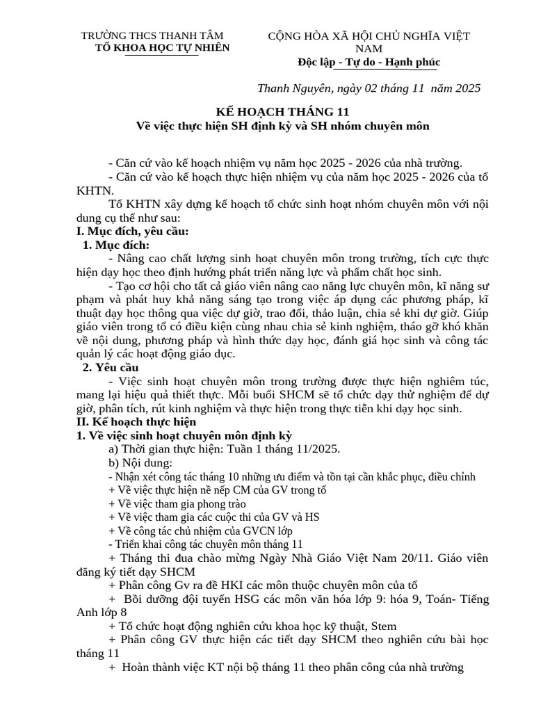 SHCM Tháng 11 | PDF