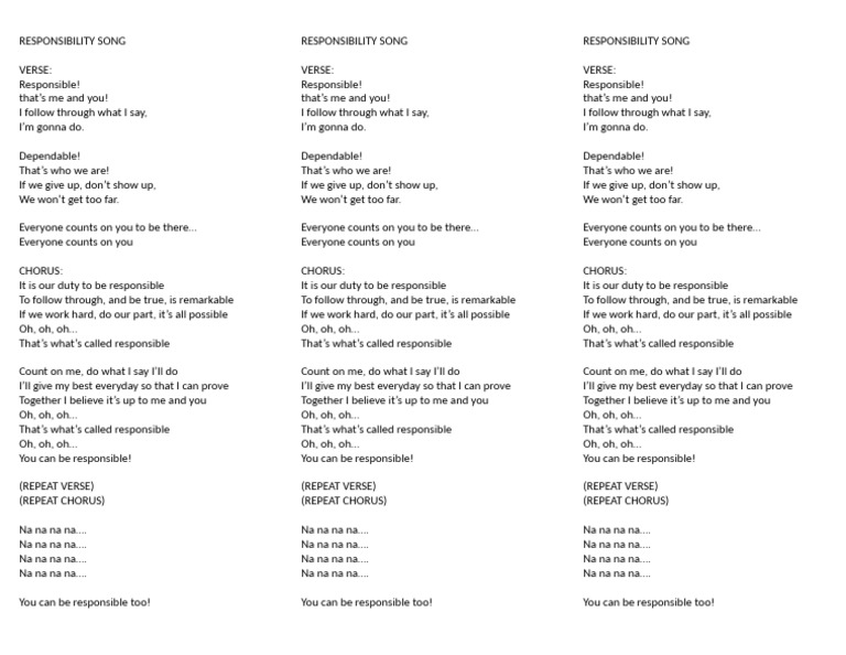 Responsibility Song Lyrics | PDF | Songs