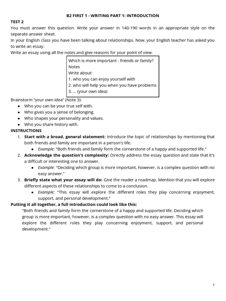 B2 FIRST 1 - Writing Part 1 Introduction (Teacher) | PDF | Essays ...