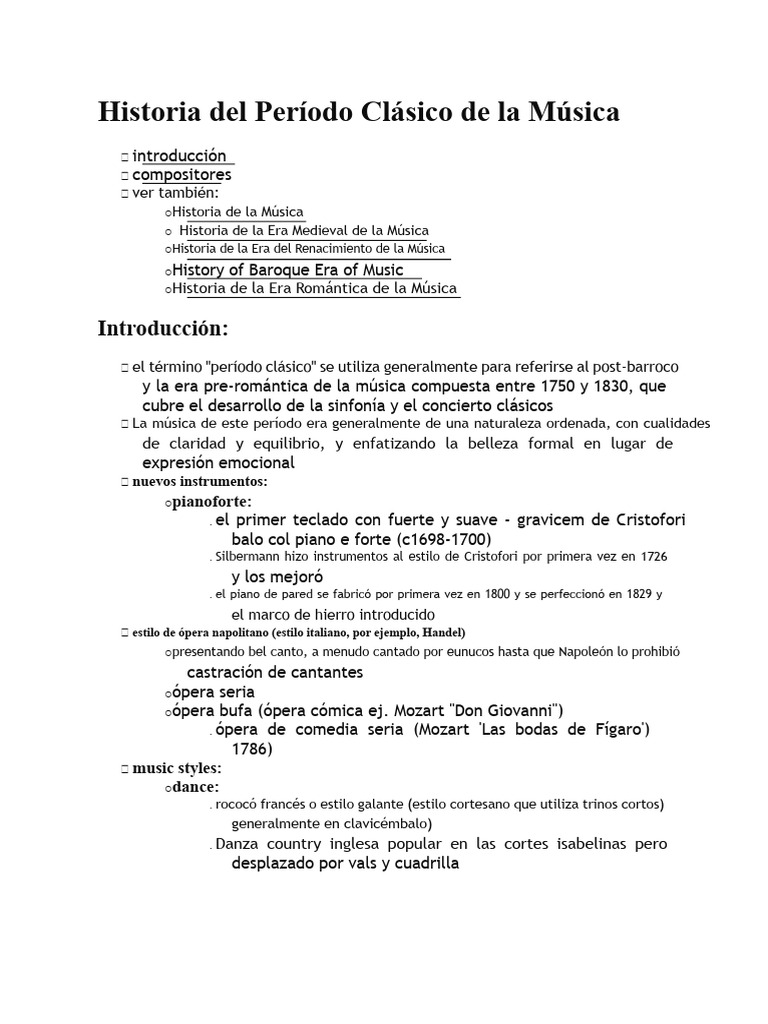 Historia del Período Clásico de la Música | PDF | Periodo Clásico ...