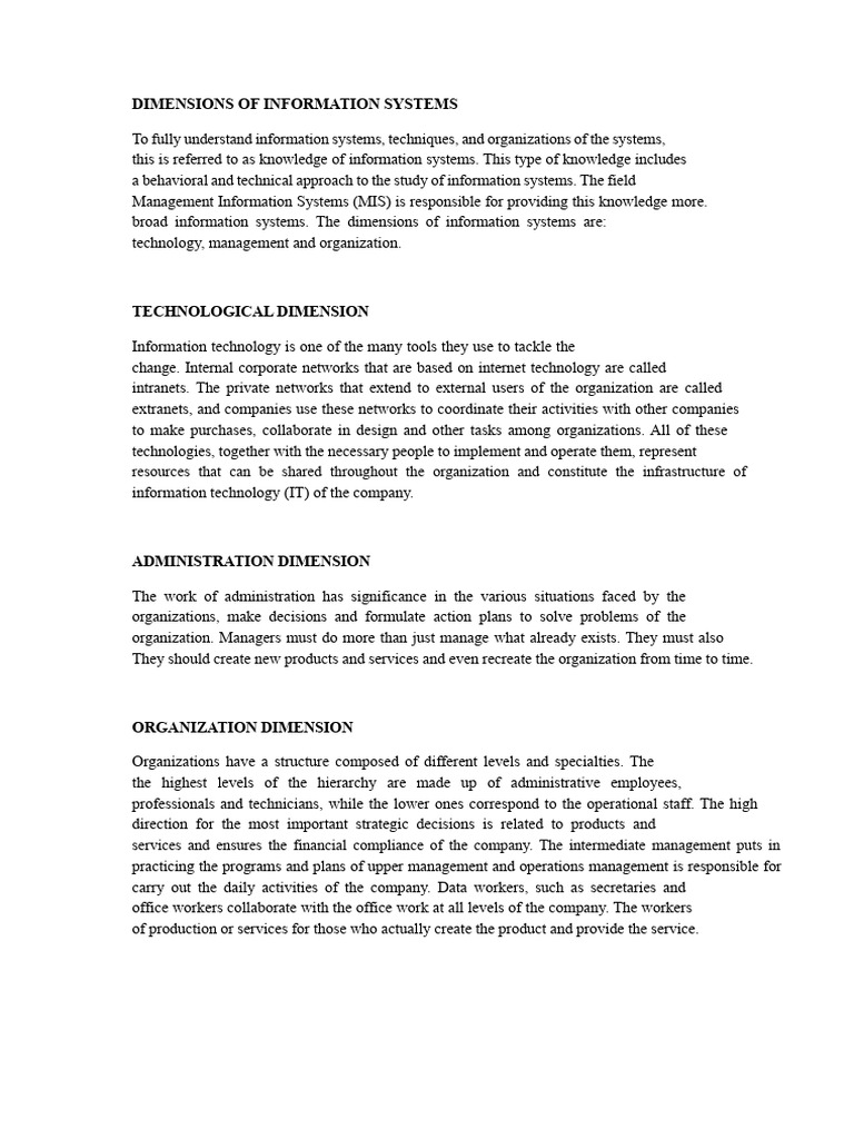 Dimensions of Information Systems | PDF