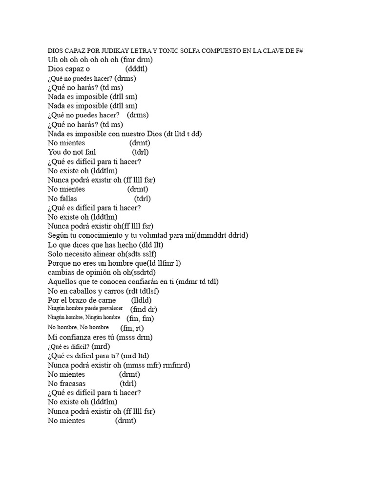Letra y Tónica de "Dios Capaz" en F# | PDF