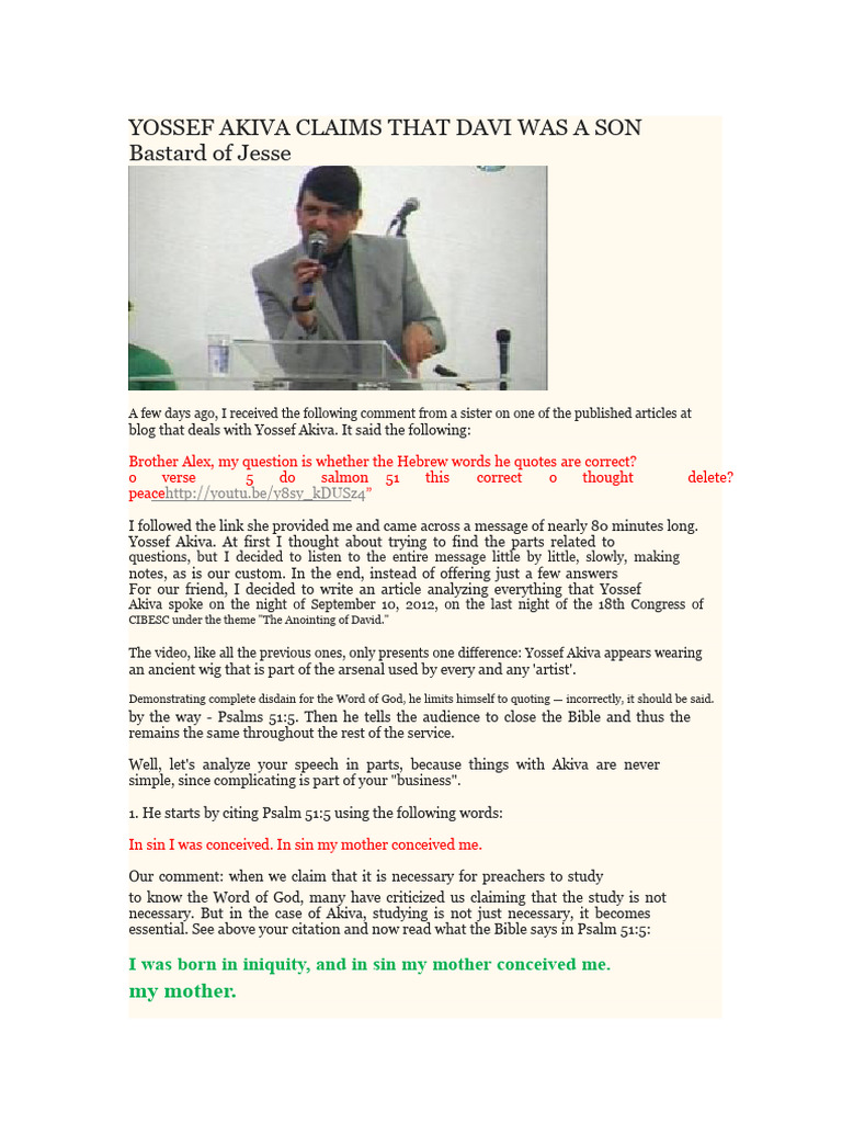 Yossef Akiva Claims That David Was The Illegitimate Son of Jesse | PDF ...