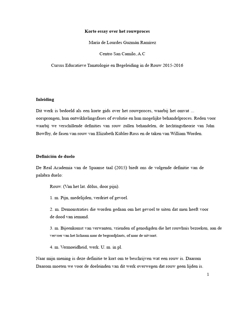 Korte Opstel Over Rouw | PDF