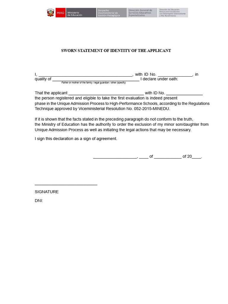 Sworn Identity Statement for Admissions | PDF