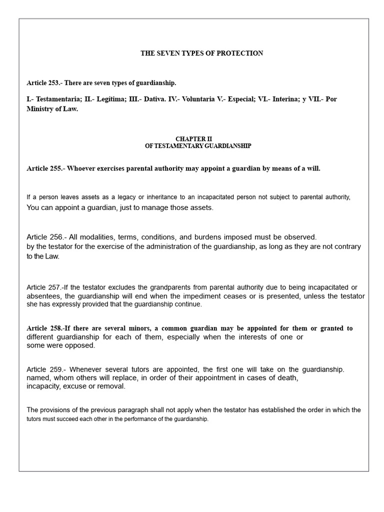 The Seven Types of Guardianship | PDF | Legal Guardian | Will And Testament