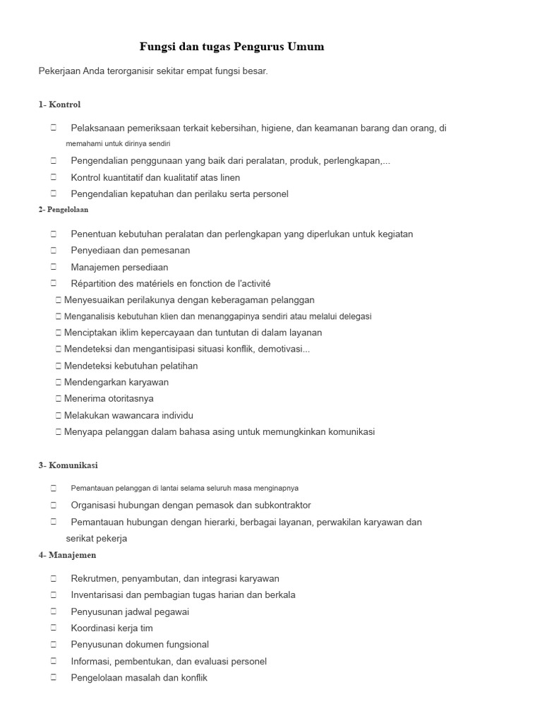 Tugas dan Fungsi Pengurus Umum | PDF
