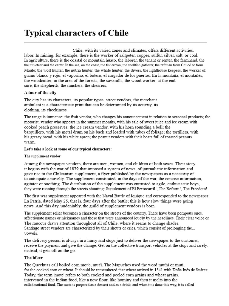 Typical Characters of Chile | PDF