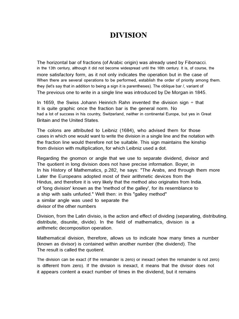 History and Methods of Division | PDF | Division (Mathematics ...