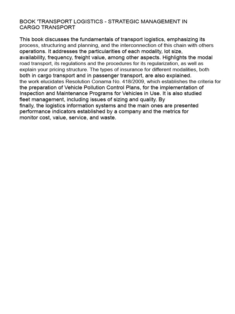 Transport Logistics: Strategic Management Guide | PDF