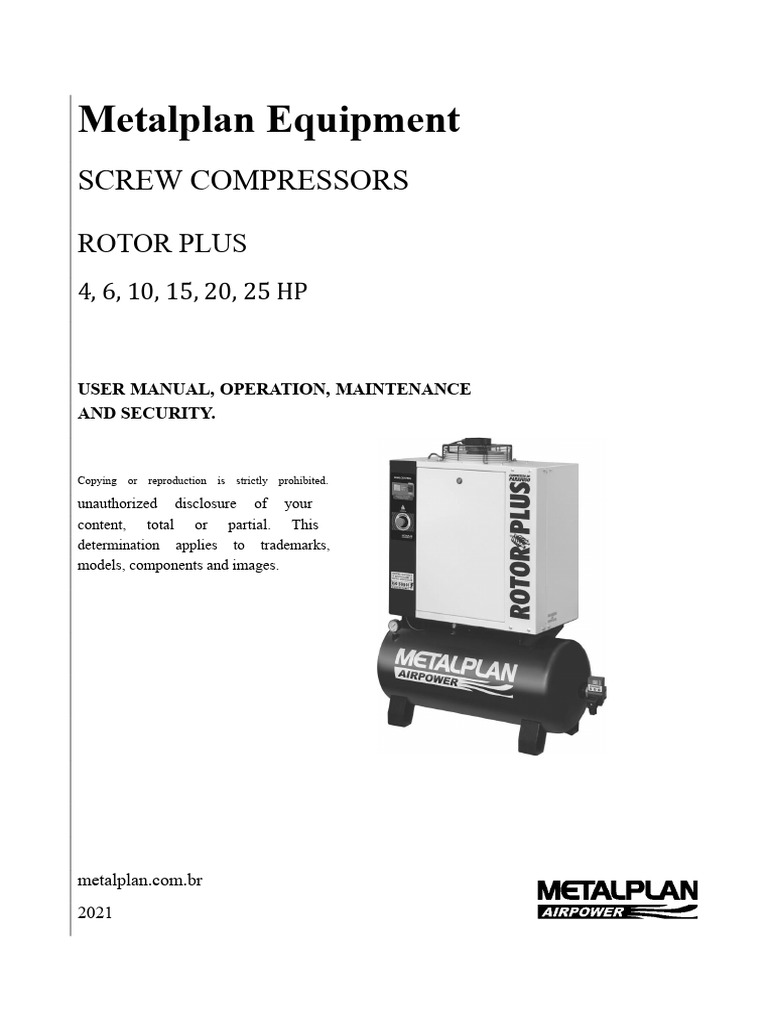 Rotor Plus Screw Compressors Manual | PDF | Valve | Filtration