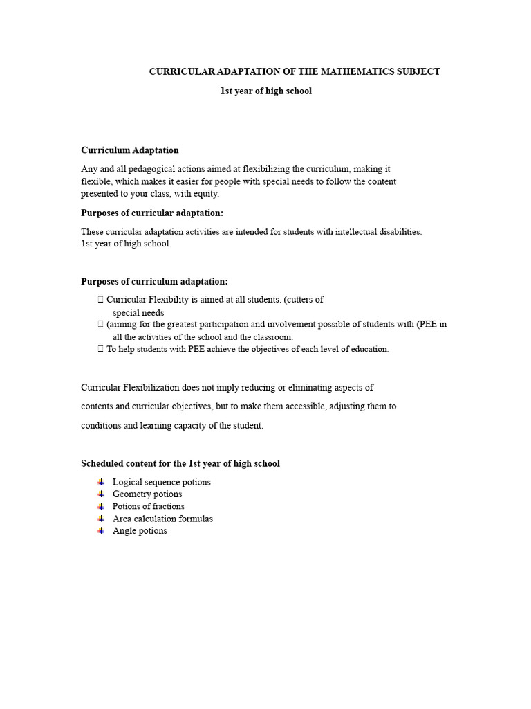 Adapted Activities - Mathematics 1st Year - EM | PDF