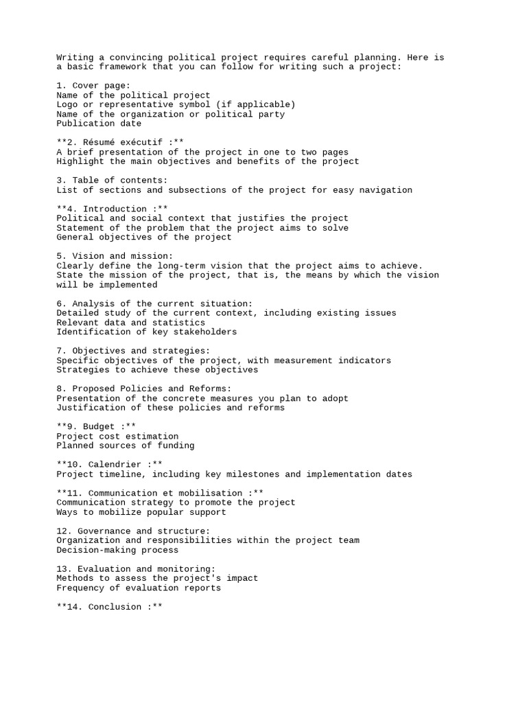 Write A Convincing Political Project. | PDF
