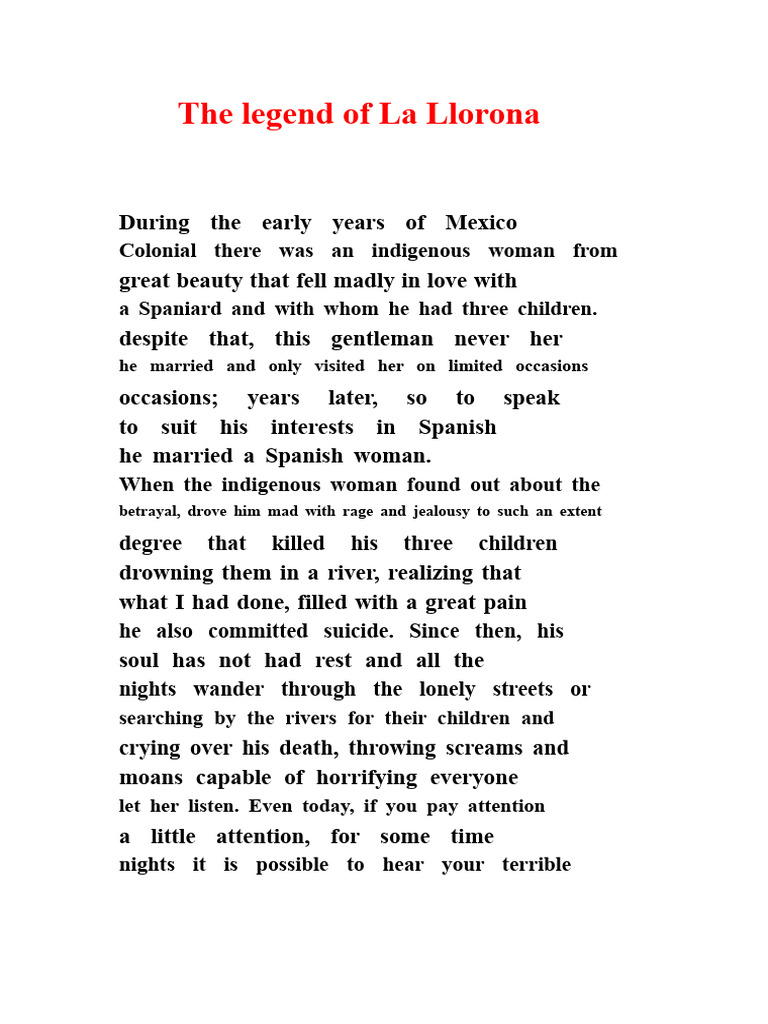 The Tragic Legend of La Llorona | PDF