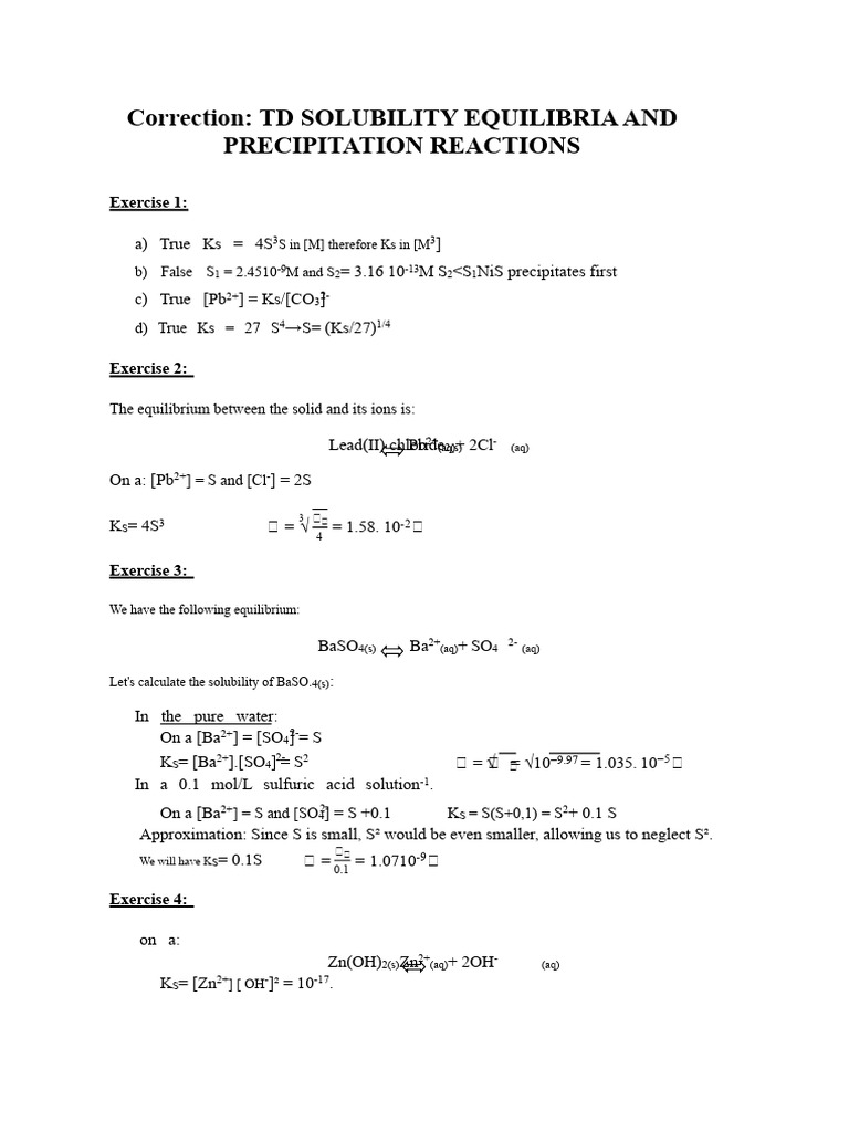 Correction on Solubility Equilibria and Precipitation Reactions | PDF ...