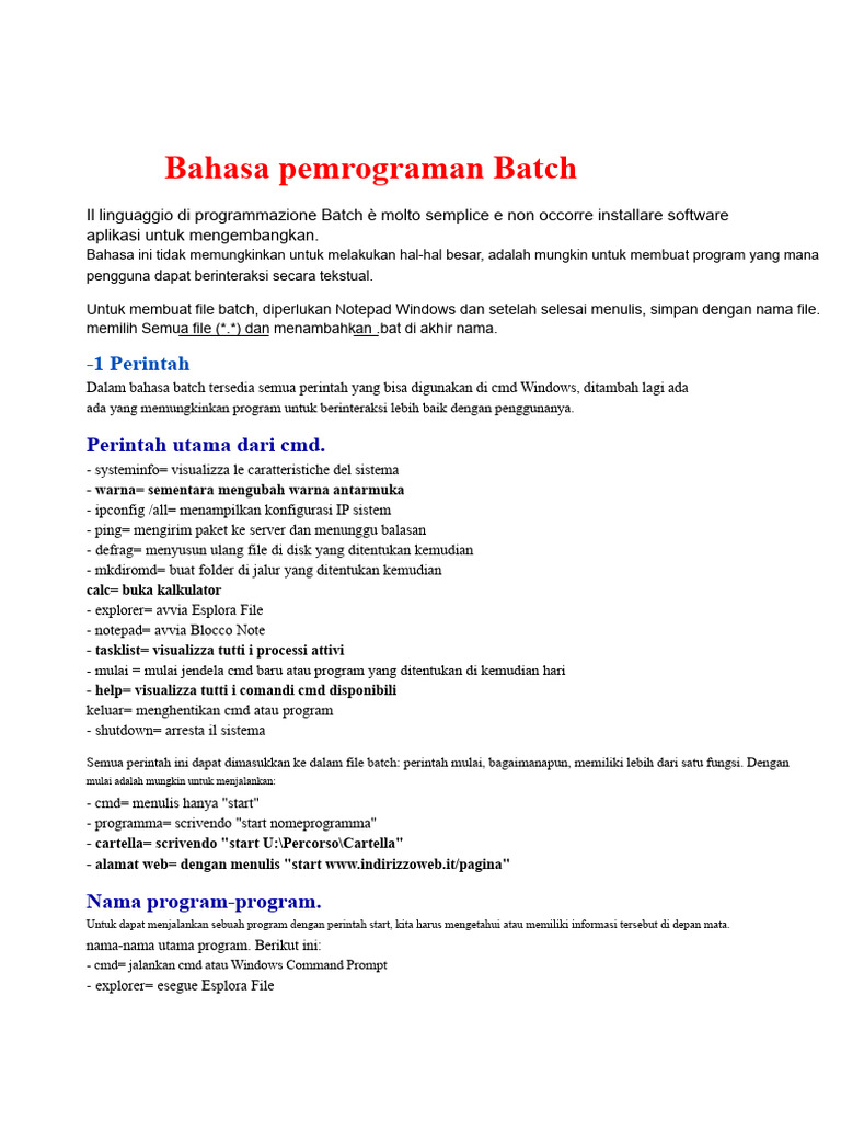 Panduan Lengkap Bahasa Pemrograman Batch | PDF