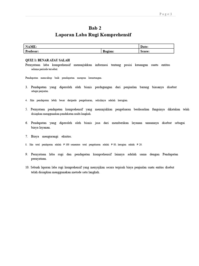 Laporan Laba Rugi Komprehensif dan Kuiz | PDF