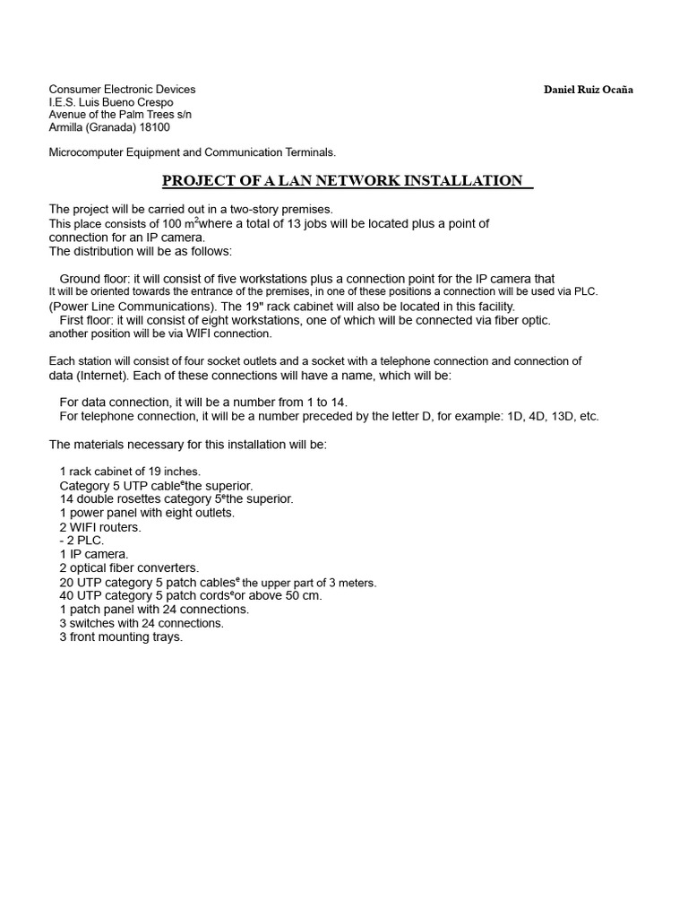 Project of a LAN network installation | PDF | Local Area Network ...