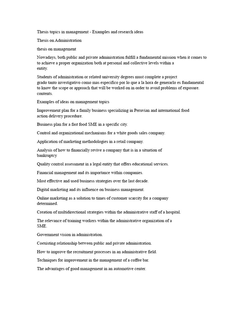 Management Thesis Topics and Ideas | PDF | Strategic Management | Marketing