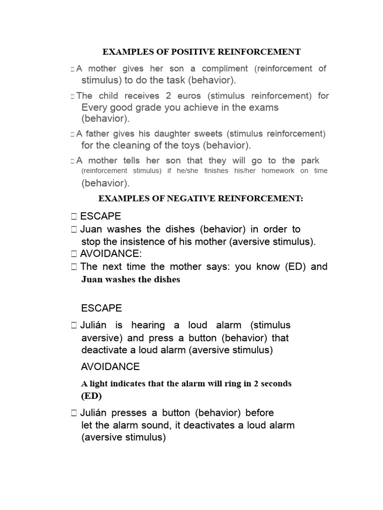 Examples of Positive and Negative Reinforcement | PDF