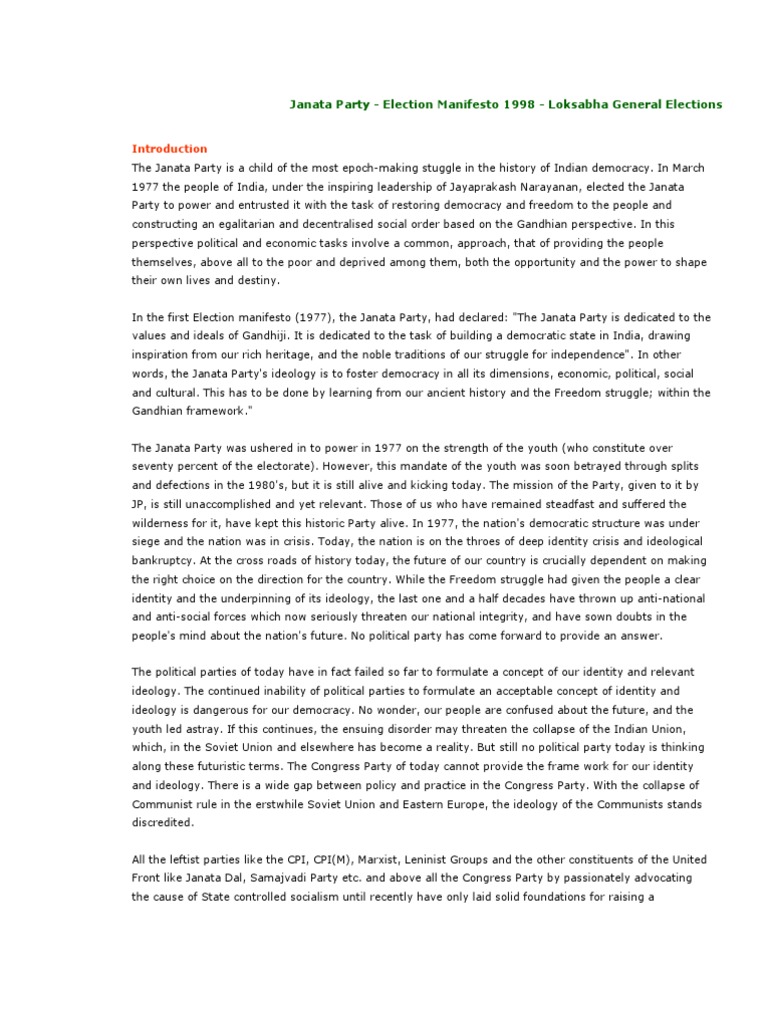 Janata Party | PDF | Water Resources | General Practitioner