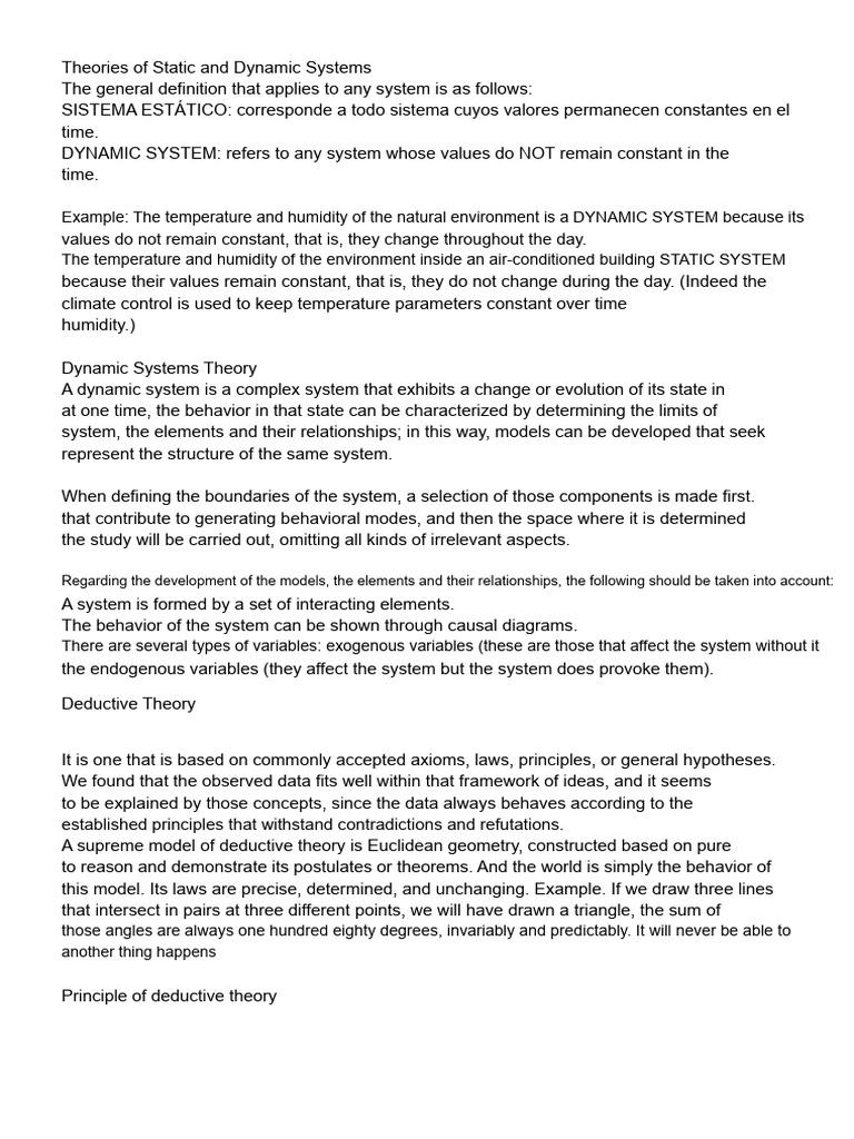 Static and Dynamic System Theories | PDF | Deductive Reasoning ...