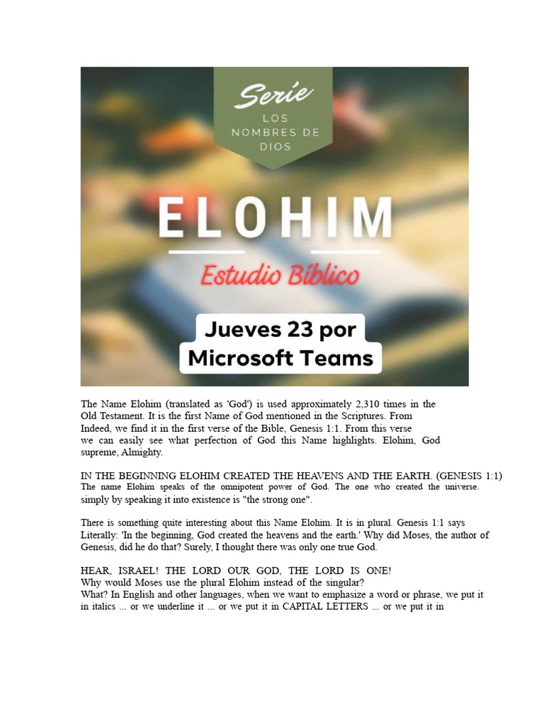 The Name Elohim Bible Study | PDF | Names Of God In Judaism | God