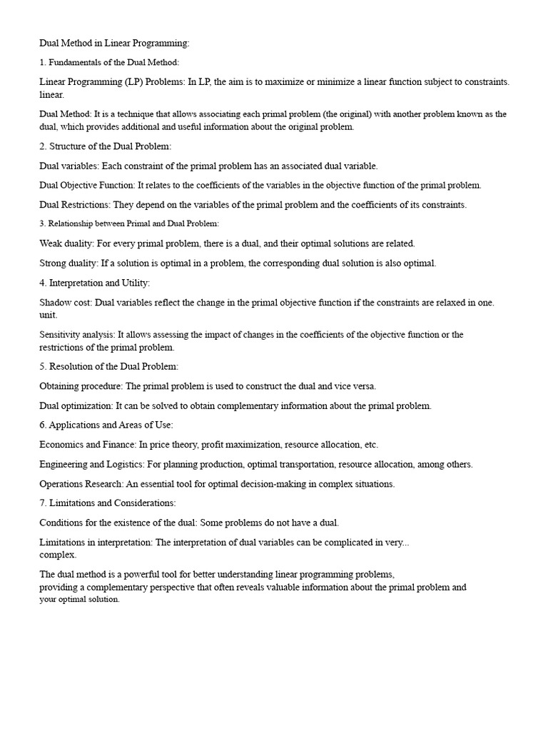 Understanding the Dual Method in Linear Programming | PDF | Linear ...