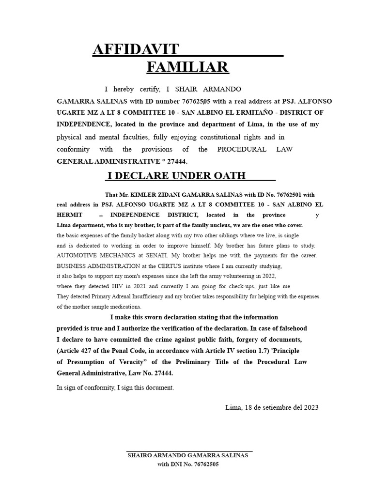 SWORN STATEMENTS BROTHER | PDF | Evidence | Justice