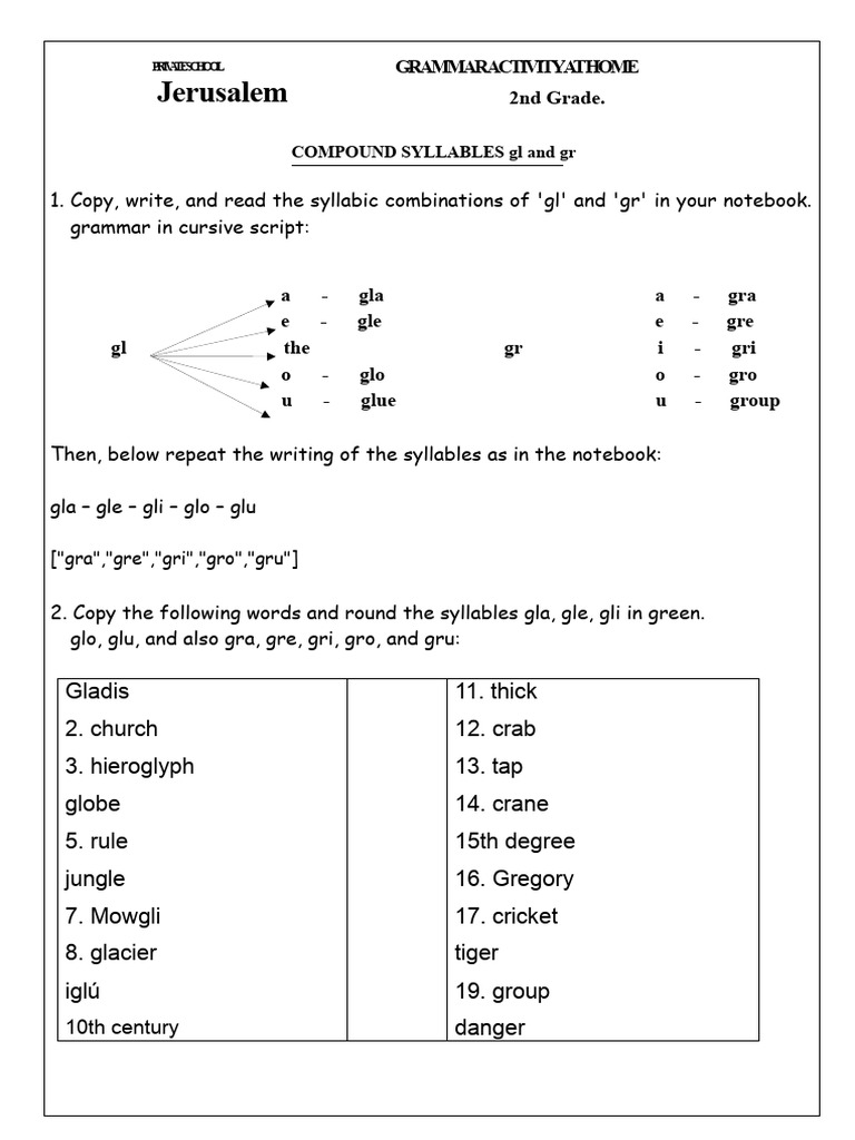 ACTIVITY AT HOME 1 Grammar GL GR - 2ND GRADE. | PDF