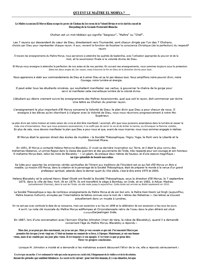 Le Maître El Morya : Enseignements et Héritage | PDF | Helena Blavatsky ...