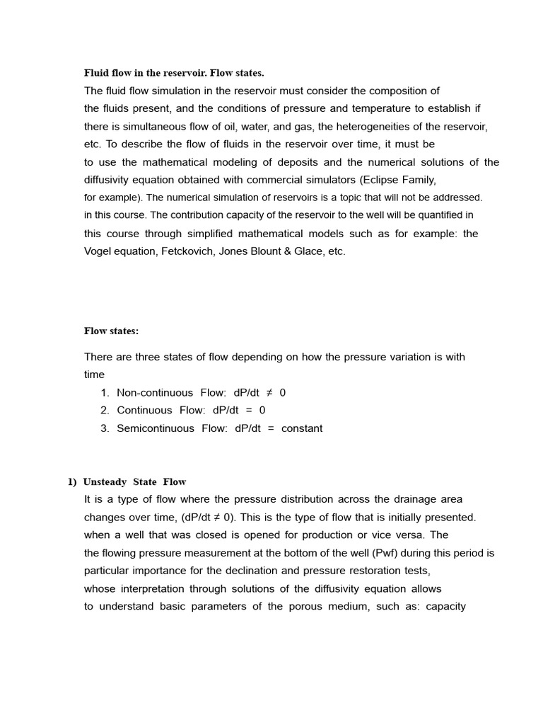 Fluid Flow in the Reservoir | PDF | Fluid Dynamics | Pressure