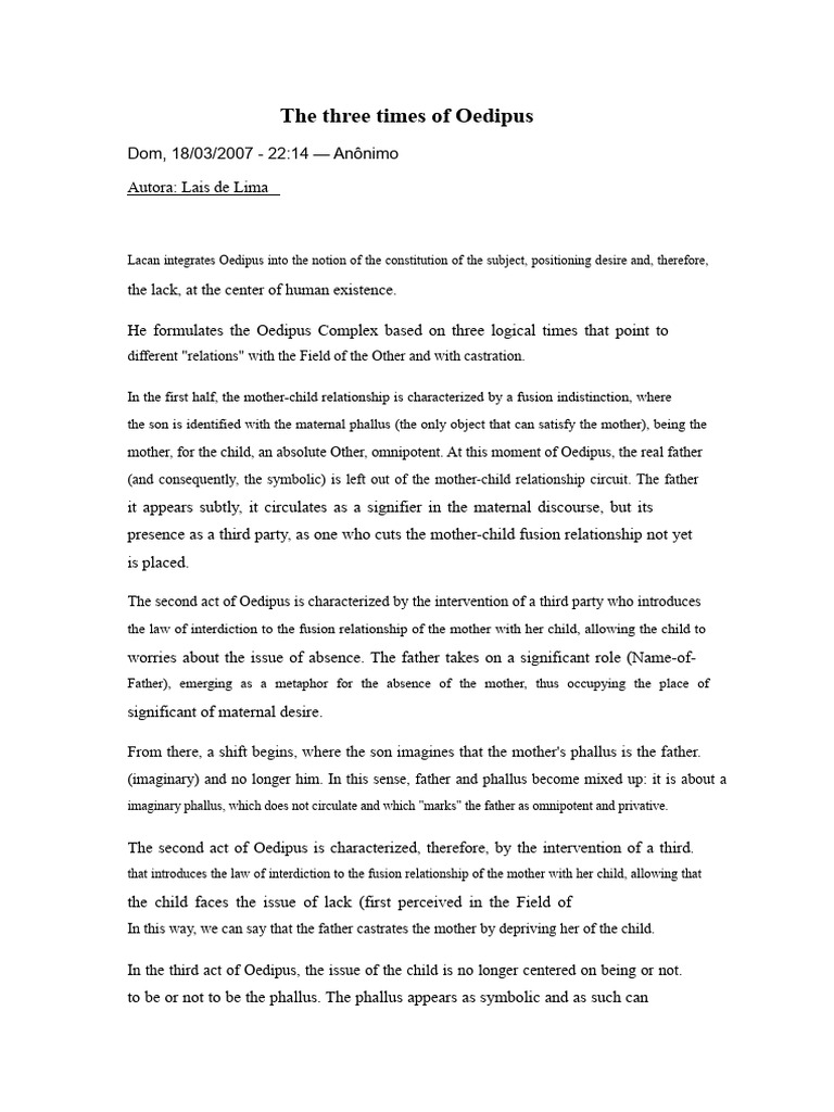 The Three Times of Oedipus | PDF | Jacques Lacan | Psychoanalysis