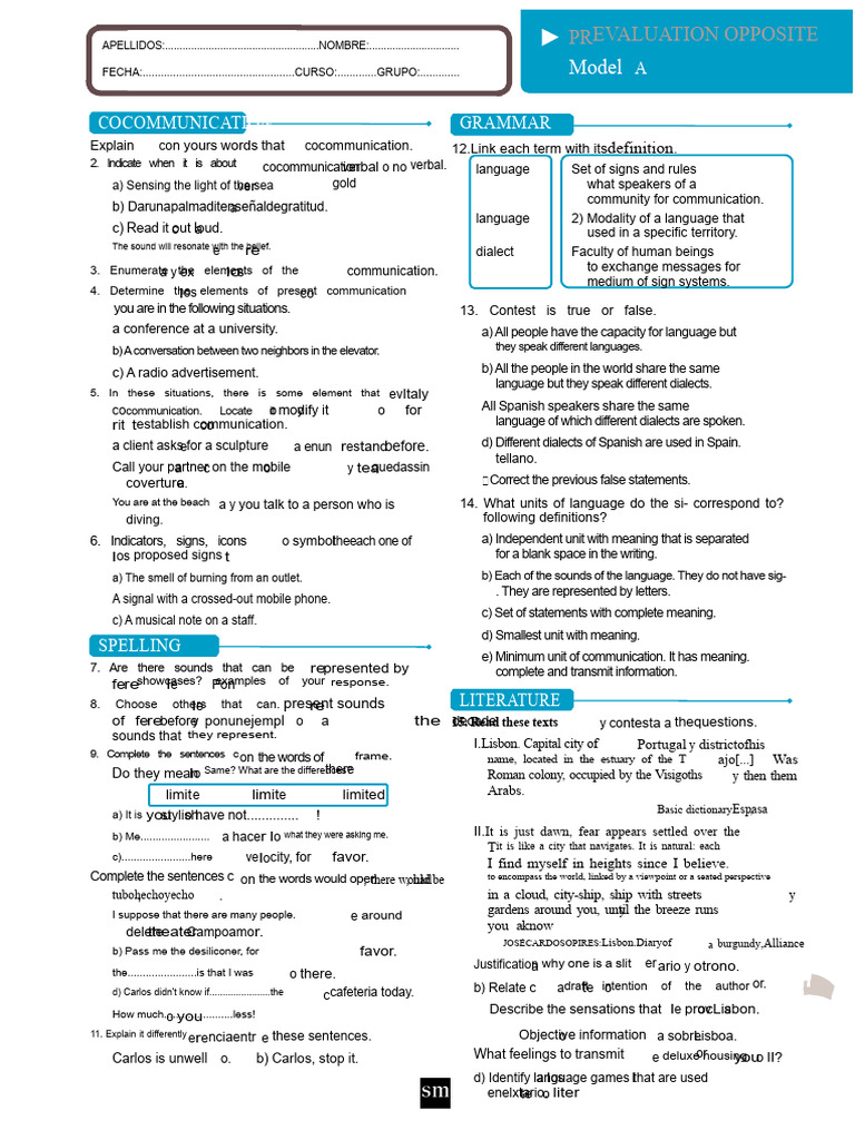 Language Exam 1st Year of Secondary Education | PDF | Communication ...