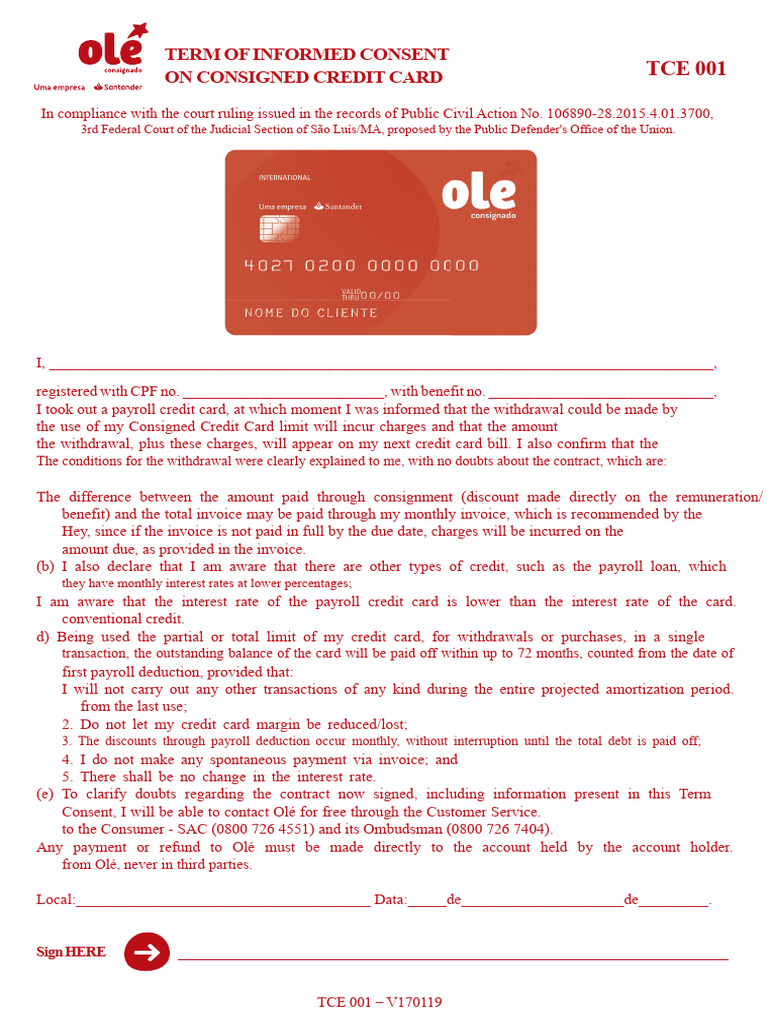 450 - Ole Card - Consent Form | PDF | Credit Card | Credit