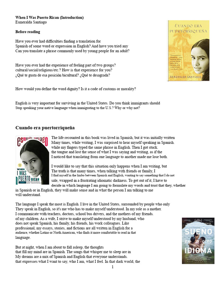Bilingual Identity in "When I Was Puerto Rican" | PDF | English ...