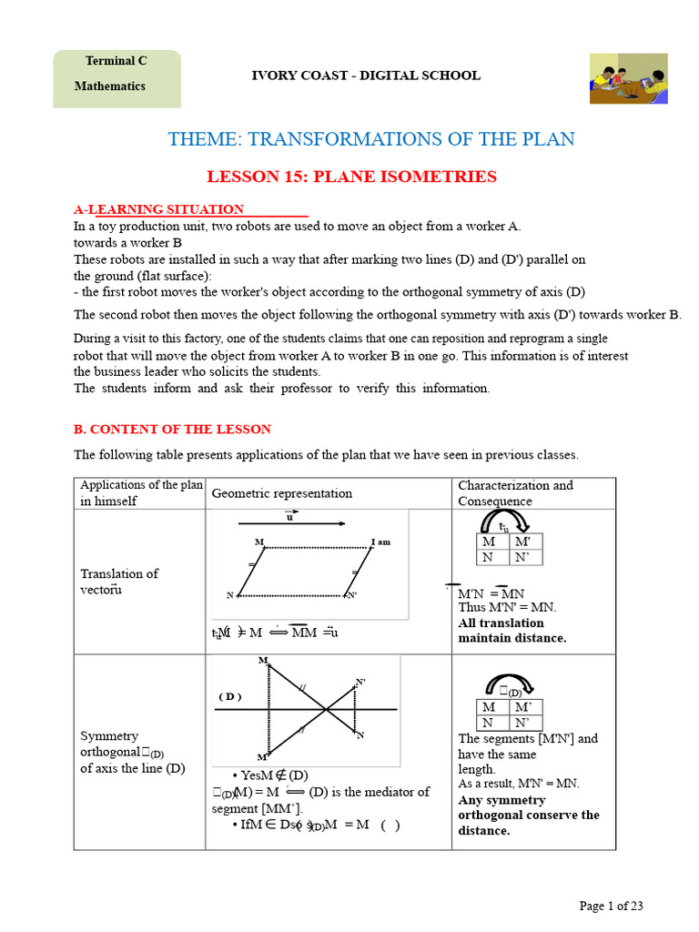 Plane Isometries in Mathematics | PDF | Rotation | Geometry