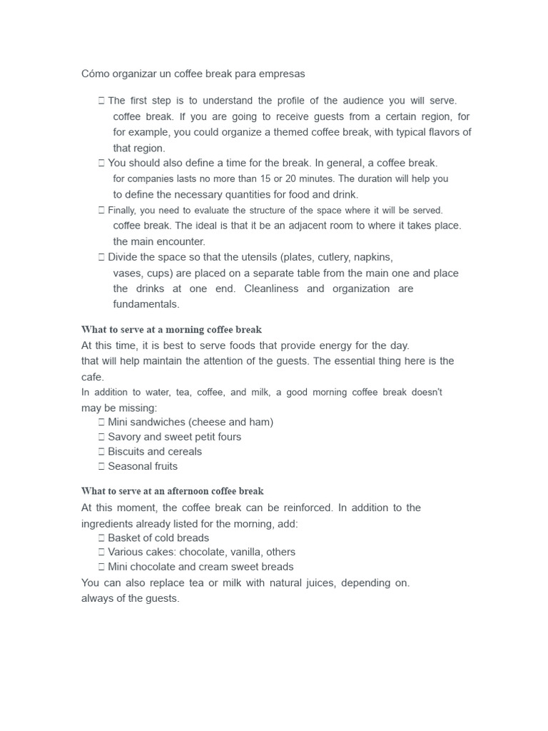 How to organize a coffee break for companies | PDF