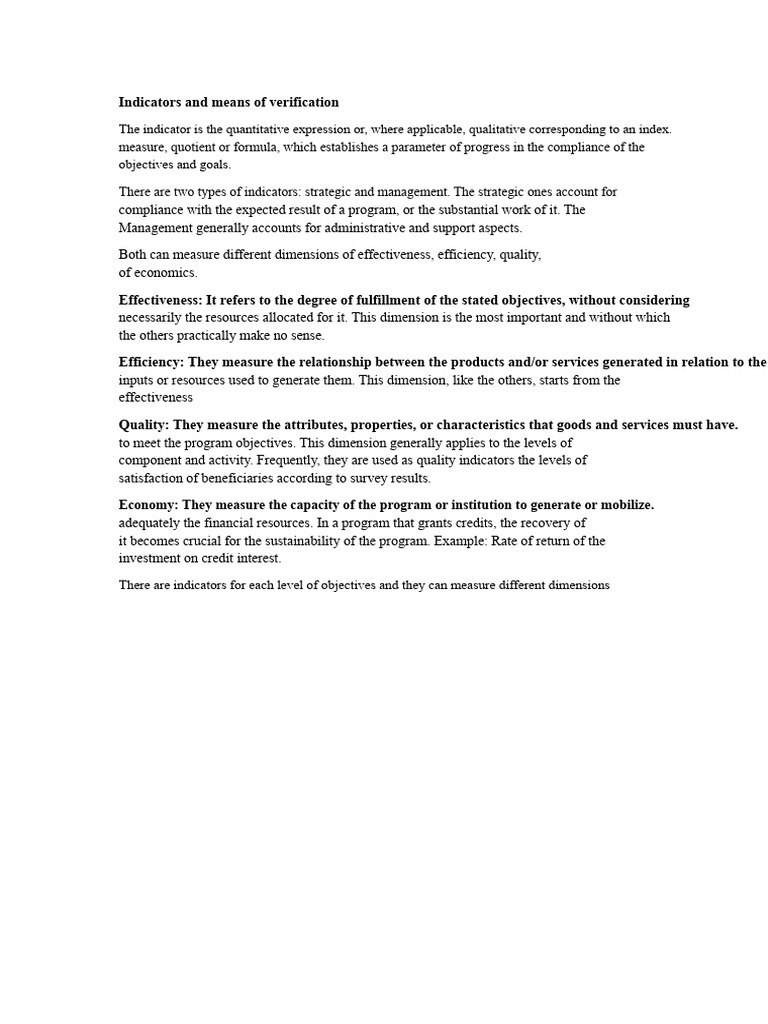 Understanding Indicators and Verification Methods | PDF