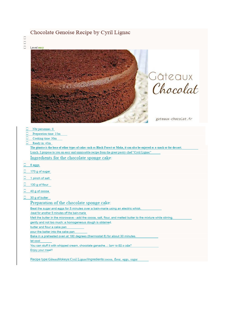 Easy Chocolate Genoise Recipe | PDF