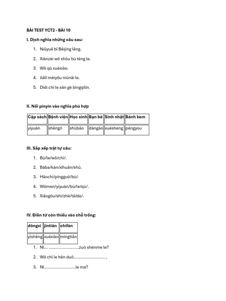 Test YTC 2 Bài 10 | PDF