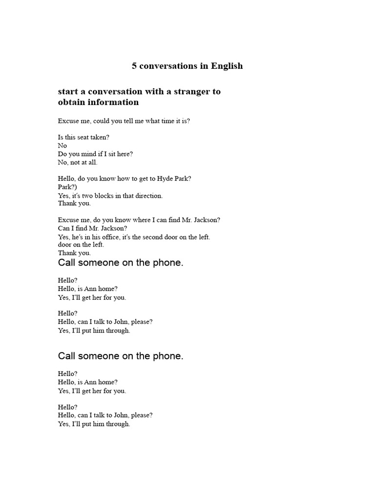 5 Conversations in English | PDF