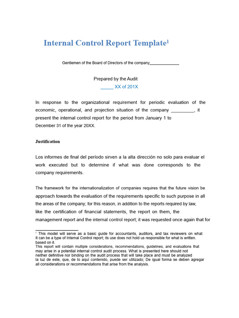 Internal Control Report Template Guide | PDF | Internal Control | Expense