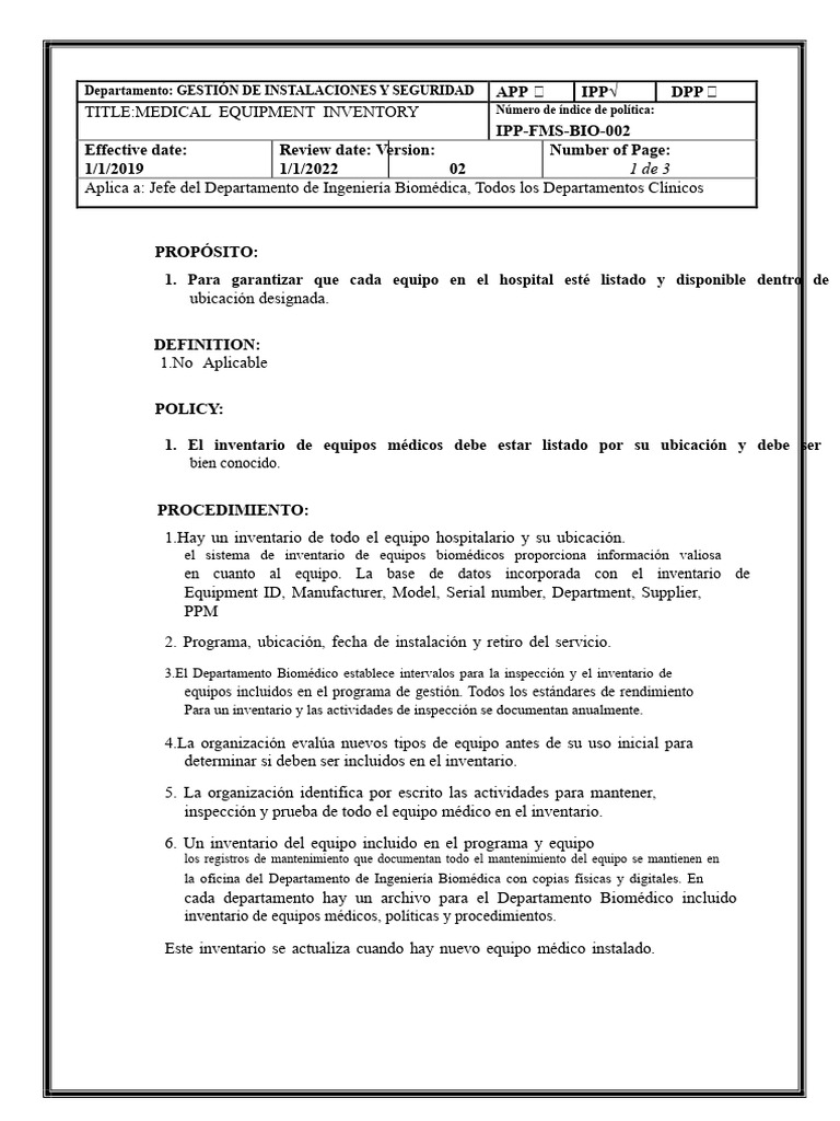 Inventario de Equipos Médicos Hospitalarios | PDF | Informática