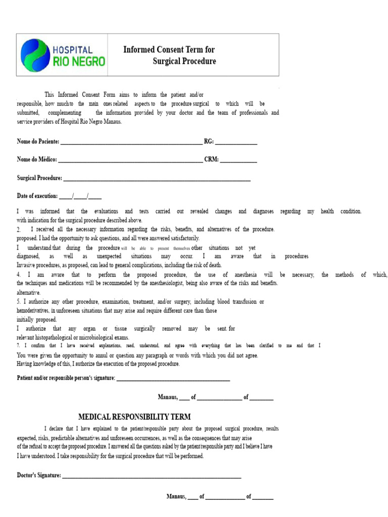 Informed Consent for Surgical Procedure | PDF | Surgery | Informed Consent