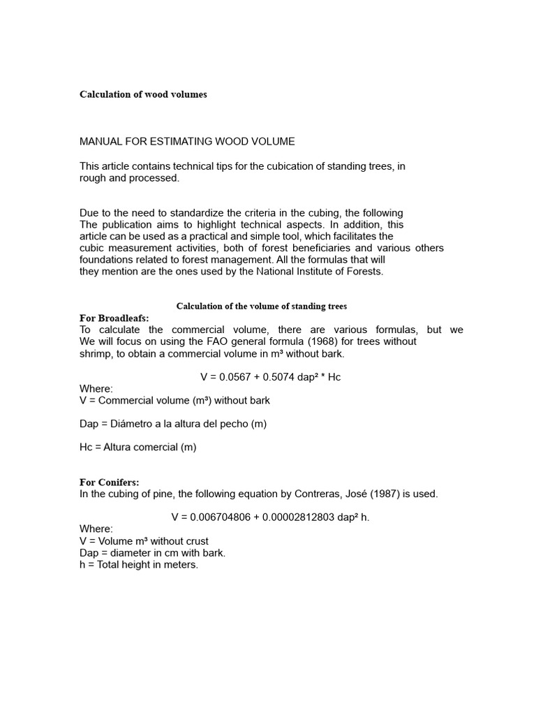 Calculation of Wood Volumes | PDF | Volume | Wood
