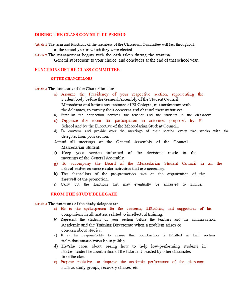 Classroom Committee Roles and Responsibilities | PDF | Teachers