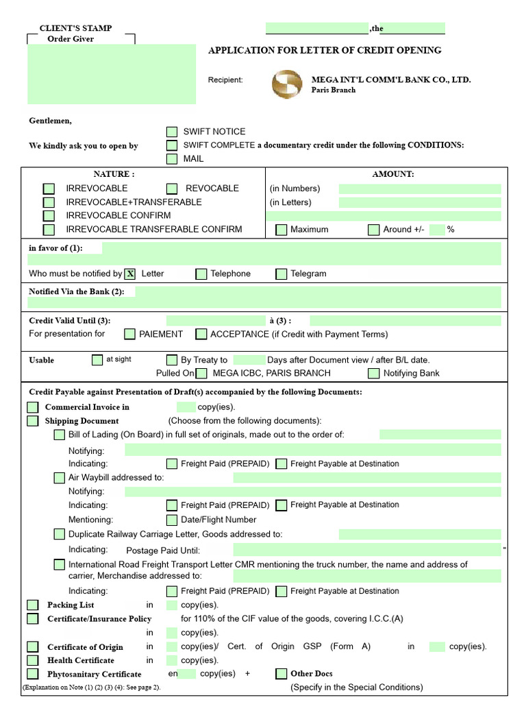 Letter of Credit Application Template | PDF | Letter Of Credit | Mail