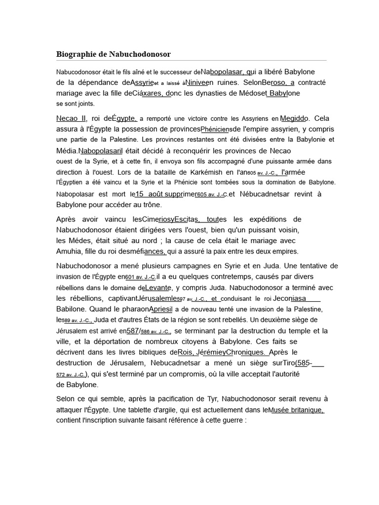 Biographie de Nabuchodonosor, roi de Babylone | PDF | Nabuchodonosor II ...