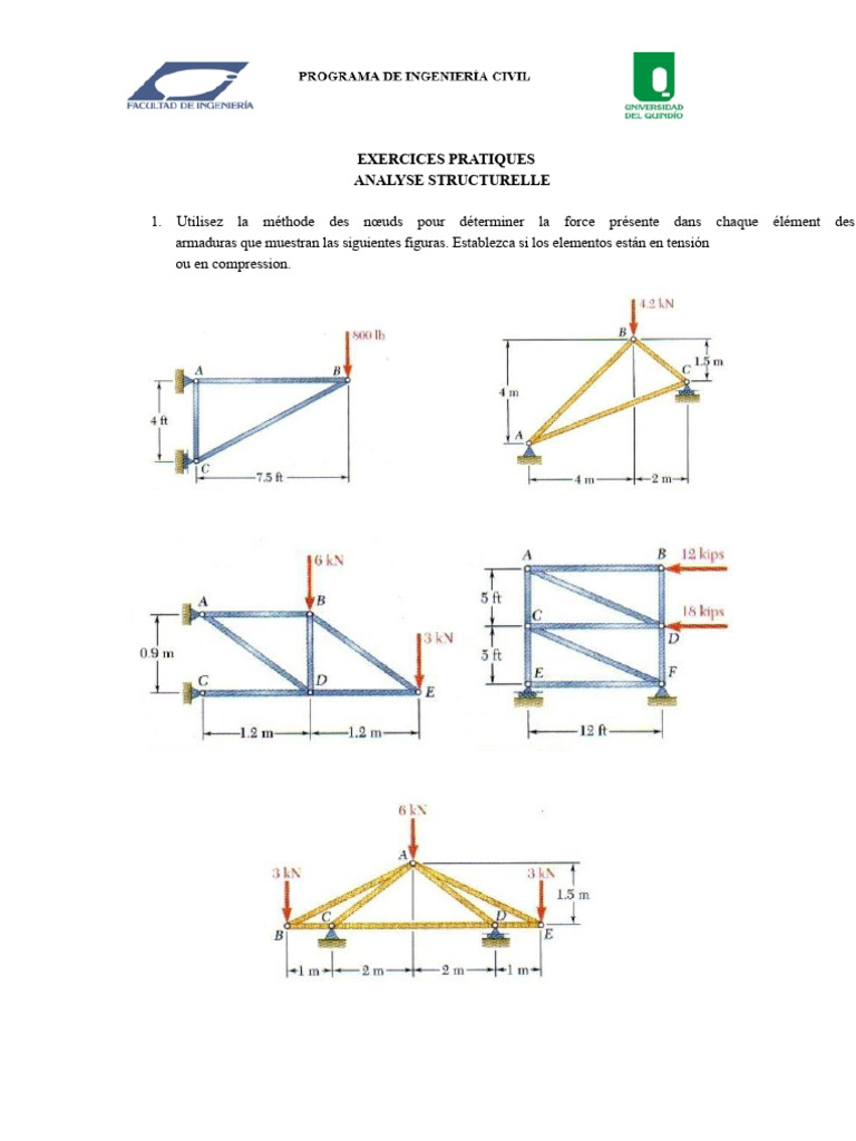 Exercices d'analyse structurelle et forces | PDF | Calcul des ...